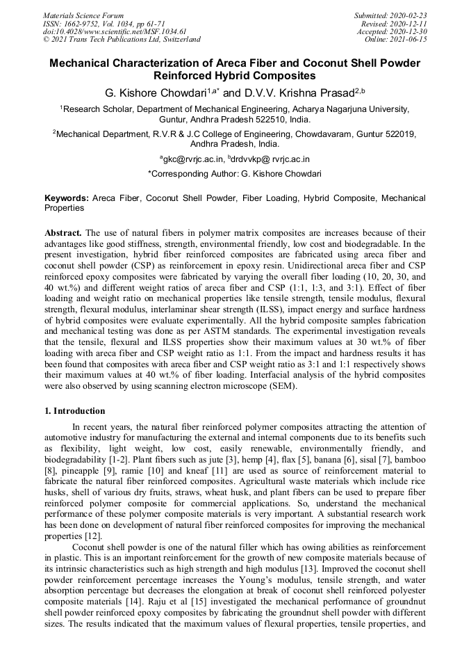 Mechanical Characterization of Areca Fiber and Coconut Shell Powder ...