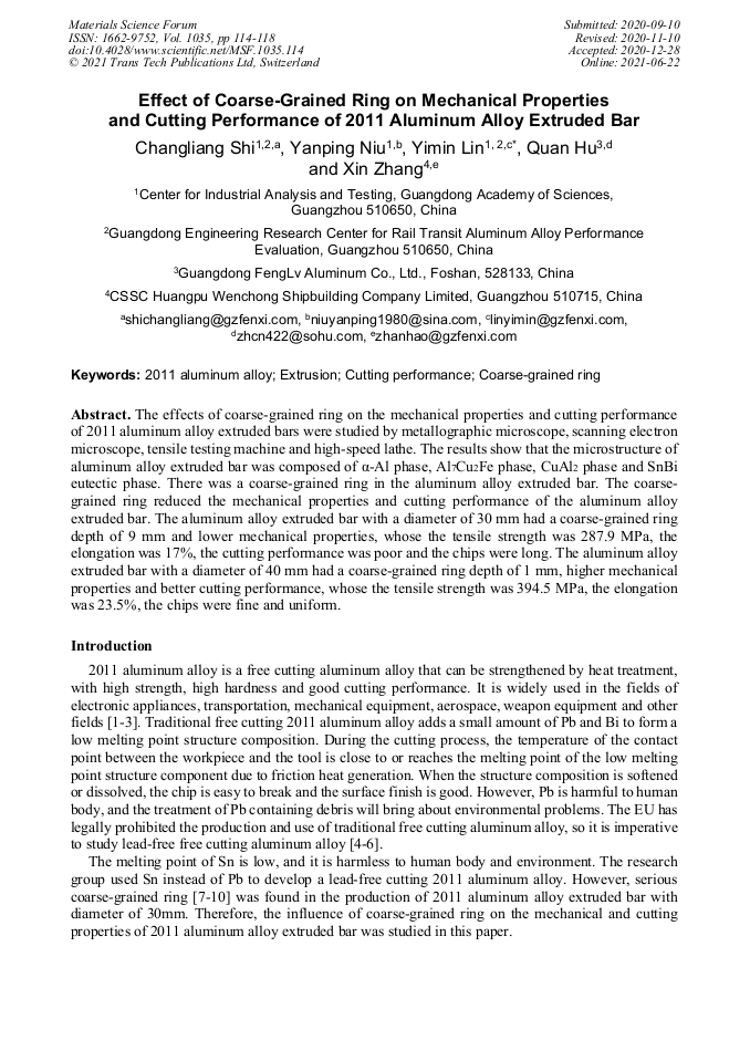 Effect of Coarse-Grained Ring on Mechanical Properties and Cutting ...