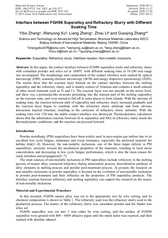 Interface between FGH96 Superalloy and Refractory Slurry with Different ...