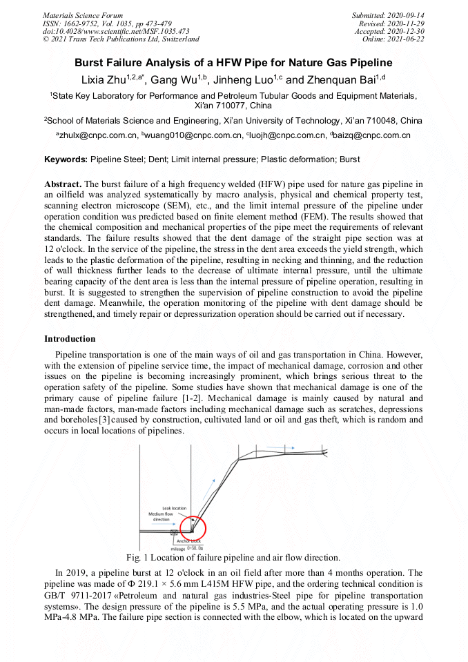 Burst Failure Analysis of a HFW Pipe for Nature Gas Pipeline ...