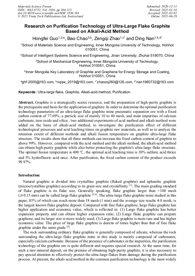 Research on Purification Technology of Ultra-Large Flake Graphite Based ...