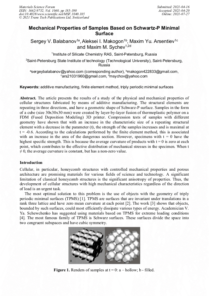 Mechanical Properties of Samples Based on Schwartz-P Minimal Surface ...