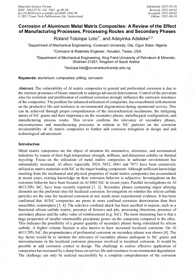 Corrosion of Aluminum Metal Matrix Composites: A Review of the Effect ...
