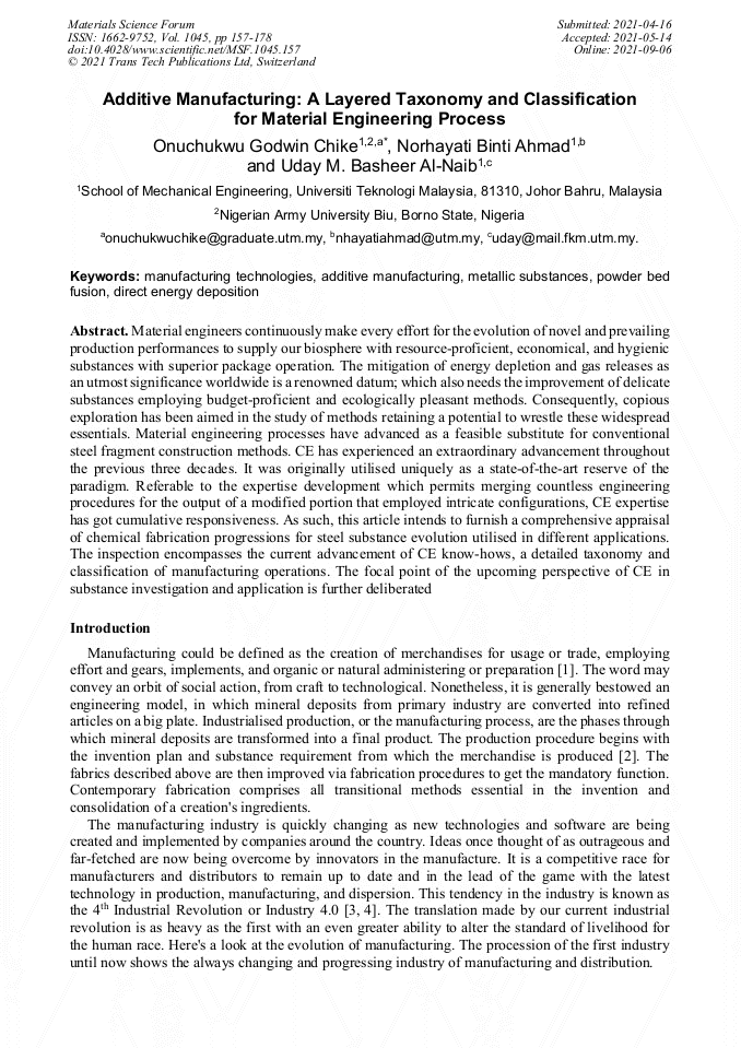 Additive Manufacturing: A Layered Taxonomy and Classification for ...