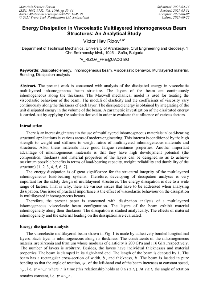 Energy Dissipation in Viscoelastic Multilayered Inhomogeneous Beam ...