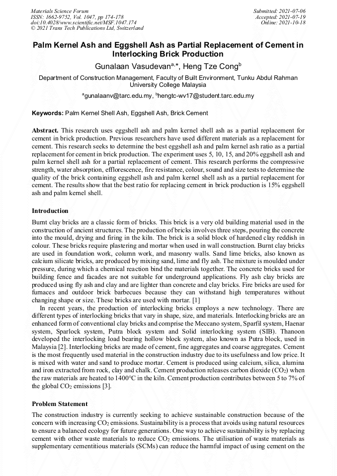 Palm Kernel Ash and Eggshell Ash as Partial Replacement of Cement in ...