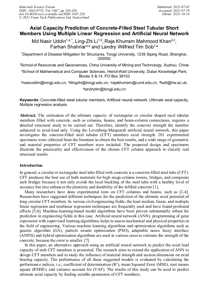 Axial Capacity Prediction of Concrete-Filled Steel Tubular Short ...