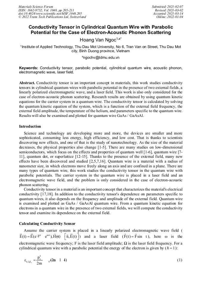 Conductivity Tensor in Cylindrical Quantum Wire with Parabolic ...
