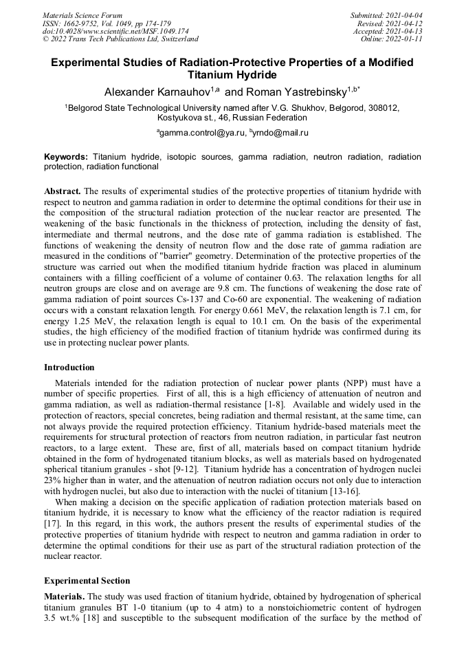Experimental Studies of Radiation-Protective Properties of a Modified ...