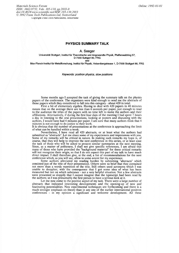 Physics Summary Talk | Scientific.Net