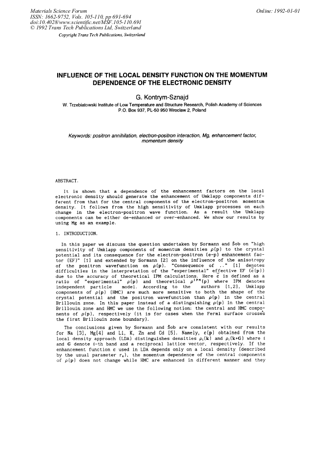 Influence of the Local Density Function on the Momentum Dependence of ...