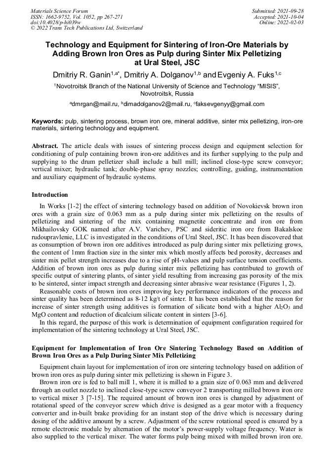 Technology and Equipment for Sintering of Iron-Ore Materials by Adding ...