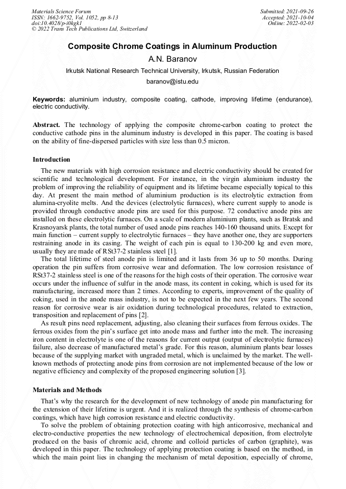 Composite Chrome Coatings in Aluminum Production | Scientific.Net