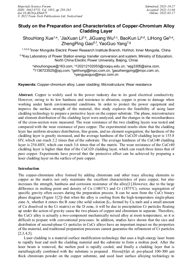 Study on the Preparation and Characteristics of Copper-Chromium Alloy ...