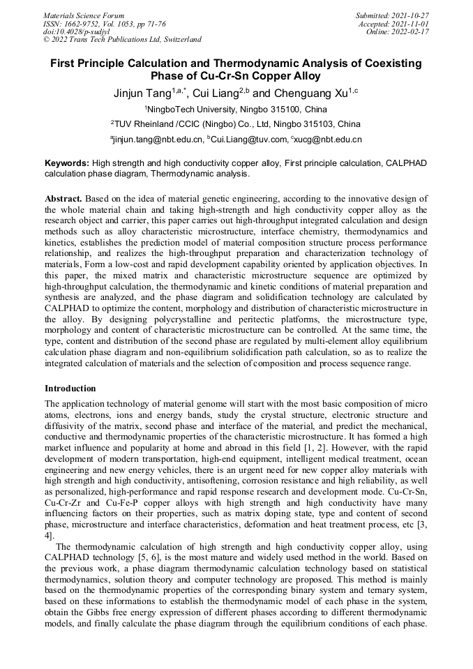 First Principle Calculation and Thermodynamic Analysis of Coexisting ...