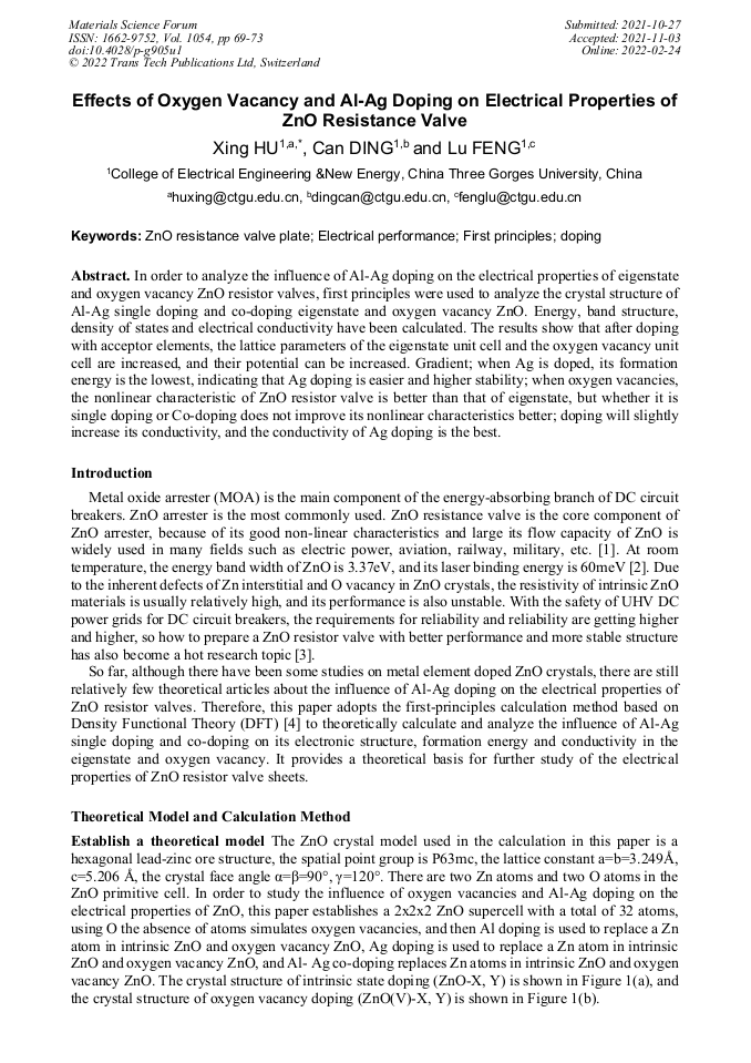 Effects of Oxygen Vacancy and Al-Ag doping on Electrical Properties of ...