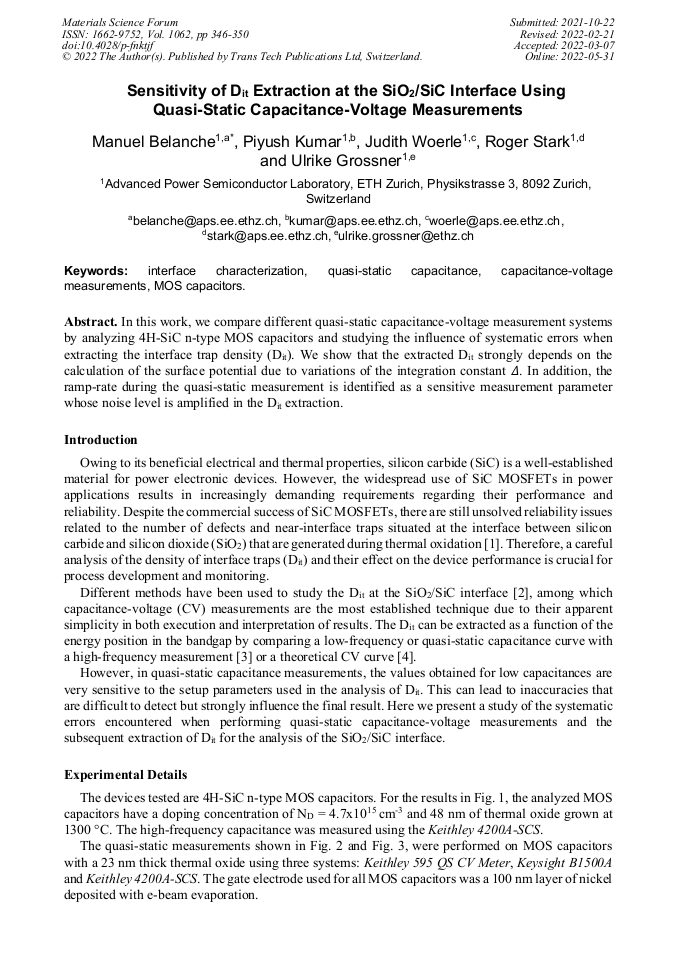 Sensitivity of Dit Extraction at the SiO2/SiC Interface Using Quasi ...