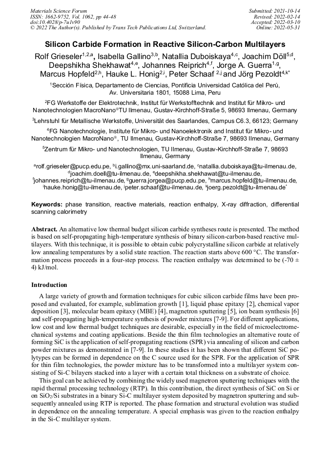 Silicon Carbide Formation in Reactive Silicon-Carbon Multilayers ...