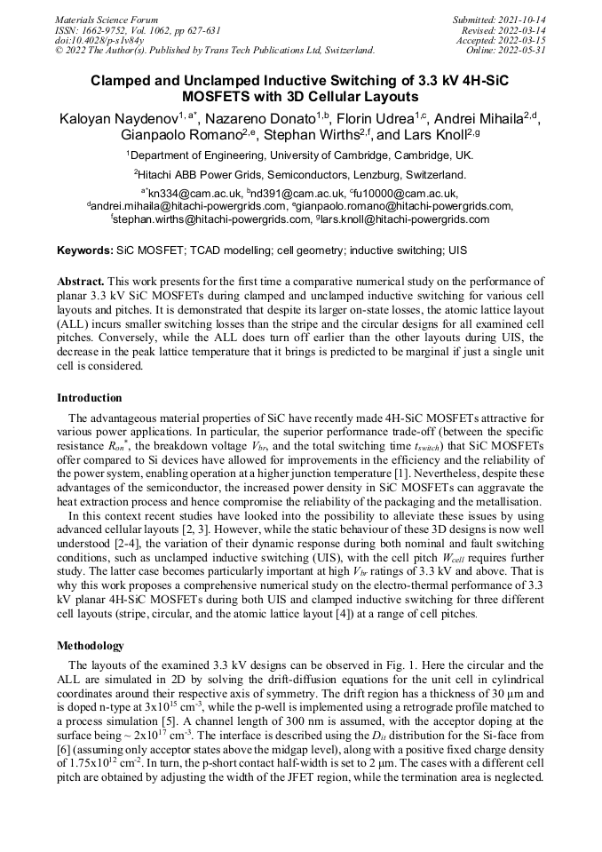 Clamped and Unclamped Inductive Switching of 3.3 kV 4H-SiC MOSFETs with ...