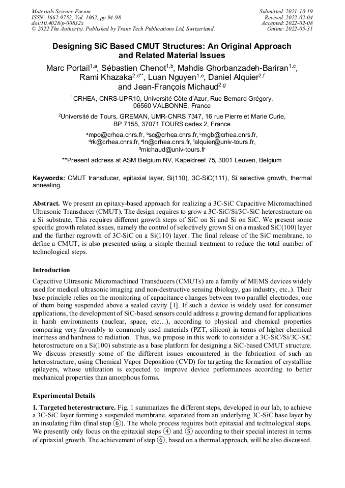 Designing SiC Based CMUT Structures: An Original Approach and Related ...
