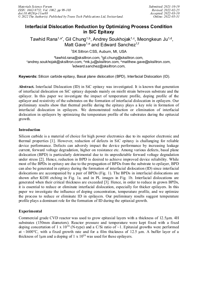 Interfacial Dislocation Reduction by Optimizing Process Condition in ...