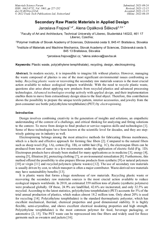 Secondary Raw Plastic Materials in Applied Design | Scientific.Net