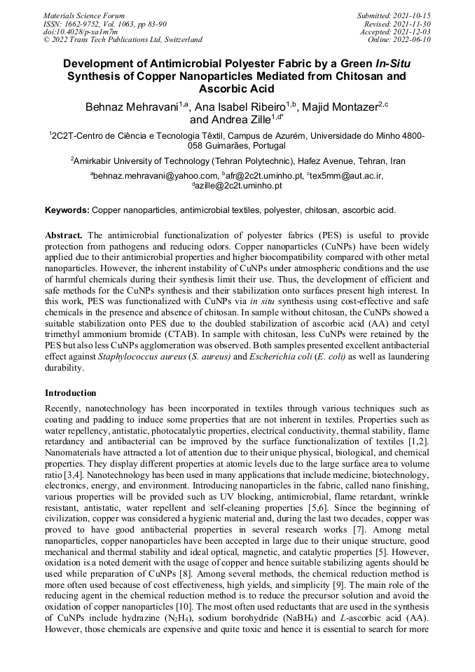 Development of Antimicrobial Polyester Fabric by a Green In Situ ...