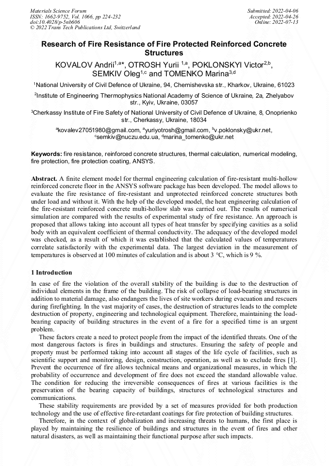 Research of Fire Resistance of Fire Protected Reinforced Concrete ...