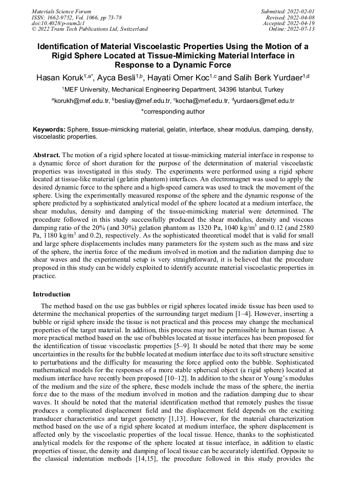 Identification of Material Viscoelastic Properties using the Motion of ...