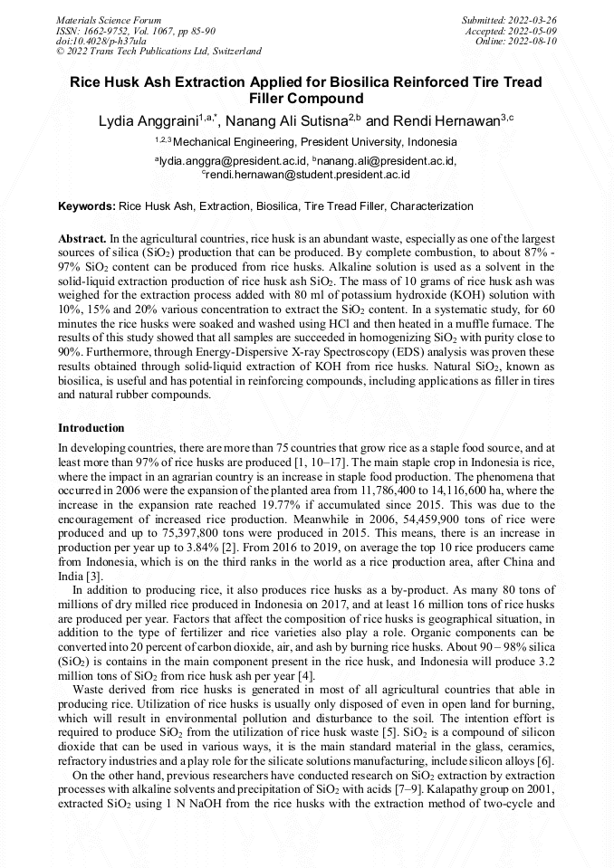 Rice Husk Ash Extraction Applied for Biosilica Reinforced Tire Tread ...