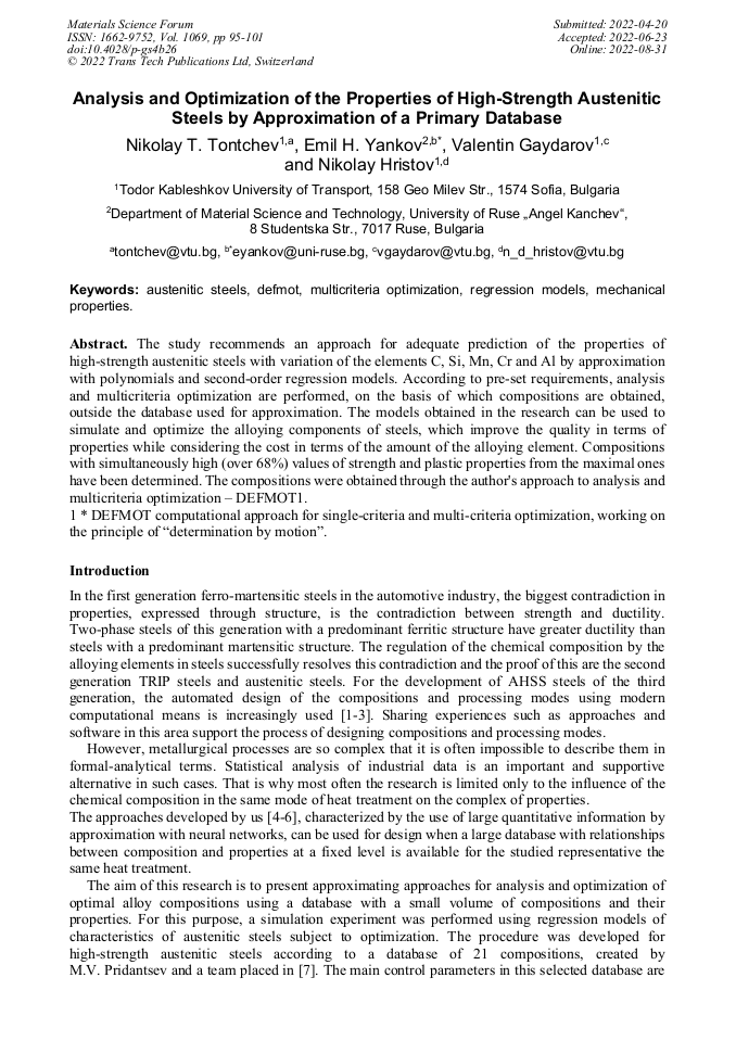 Analysis and Optimization of the Properties of High-Strength Austenitic ...