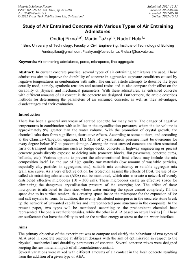 Study of Air Entrained Concrete with Various Types of Air Entraining ...