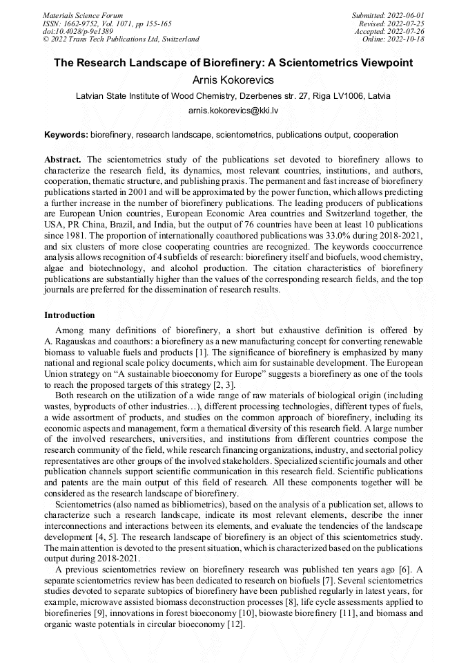 The Research Landscape of Biorefinery: A Scientometrics Viewpoint ...