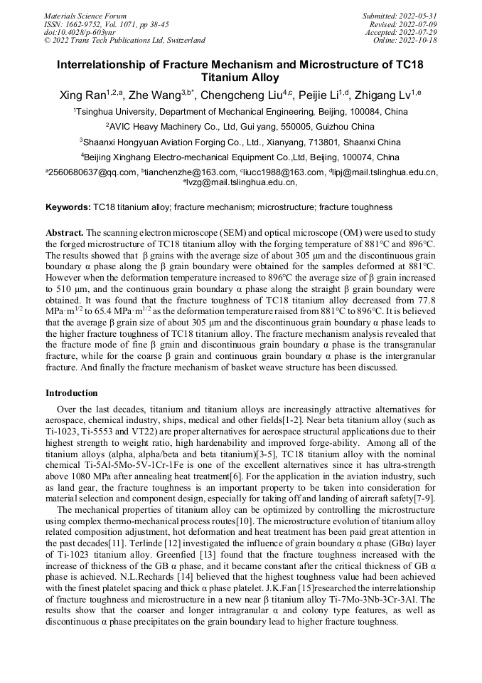 Interrelationship of Fracture Mechanism and Microstructure of TC18 ...