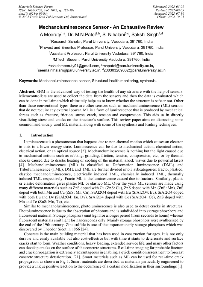 Mechanoluminescence Sensor - An Exhaustive Review | Scientific.Net