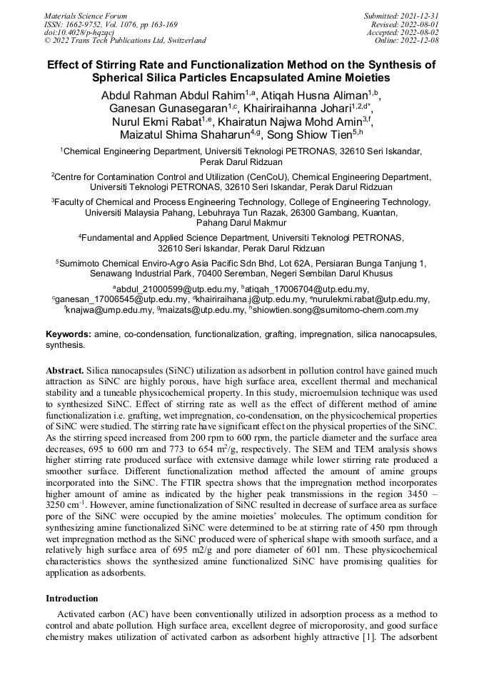 Effect of Stirring Rate and Functionalization Method on the Synthesis ...
