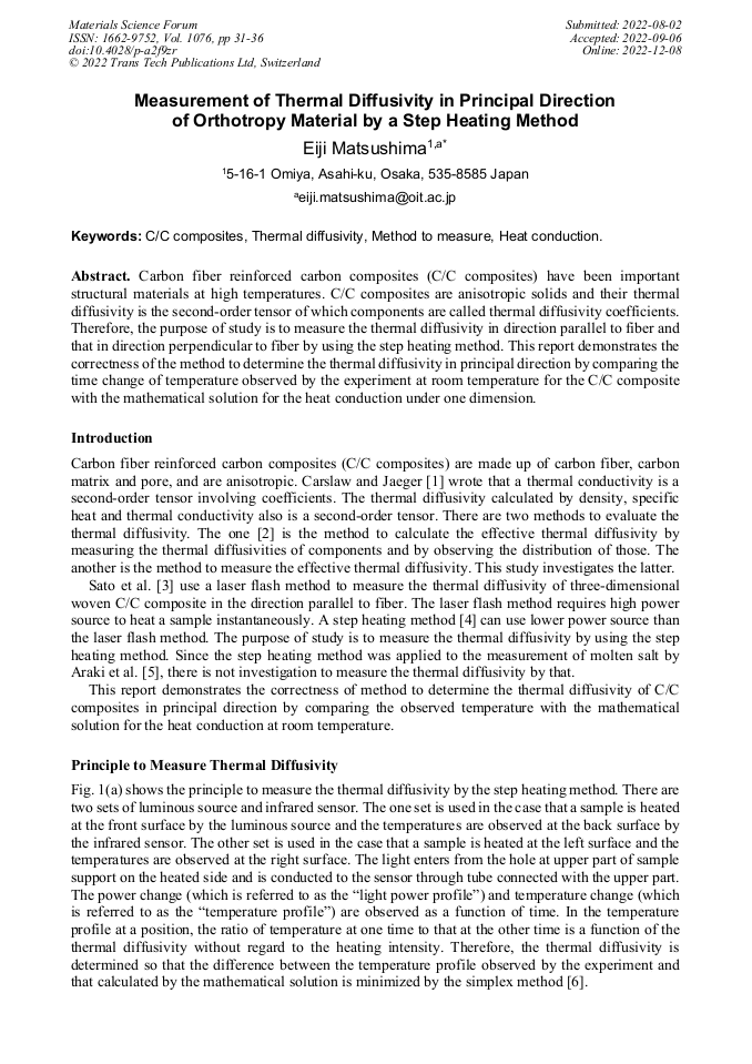 Measurement of Thermal Diffusivity in Principal Direction of Orthotropy ...