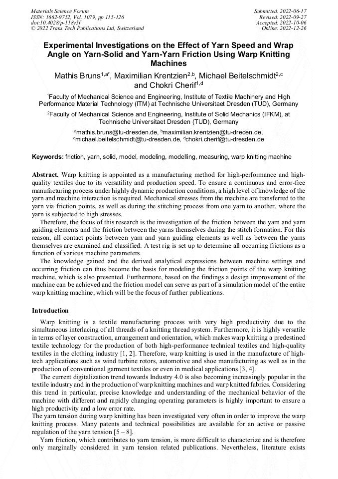 Experimental Investigations on the Effect of Yarn Speed and Wrap Angle ...