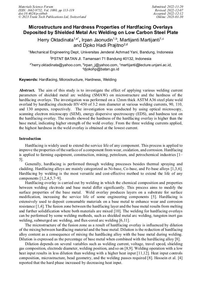 Microstructure and Hardness Properties of Hardfacing Overlays Deposited ...