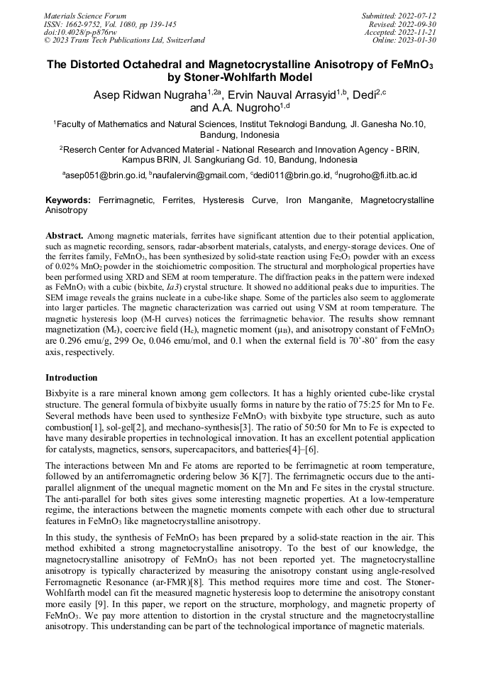 The Distorted Octahedral and Magnetocrystalline Anisotropy of FeMnO3 by ...