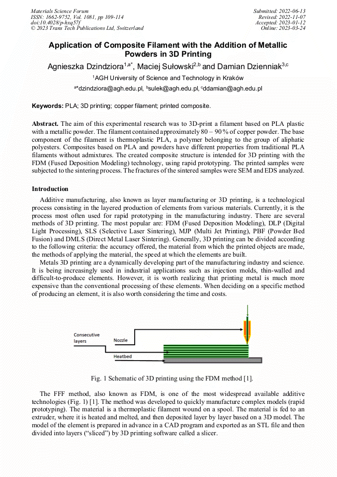 Application of Composite Filament with the Addition of Metallic Powders ...