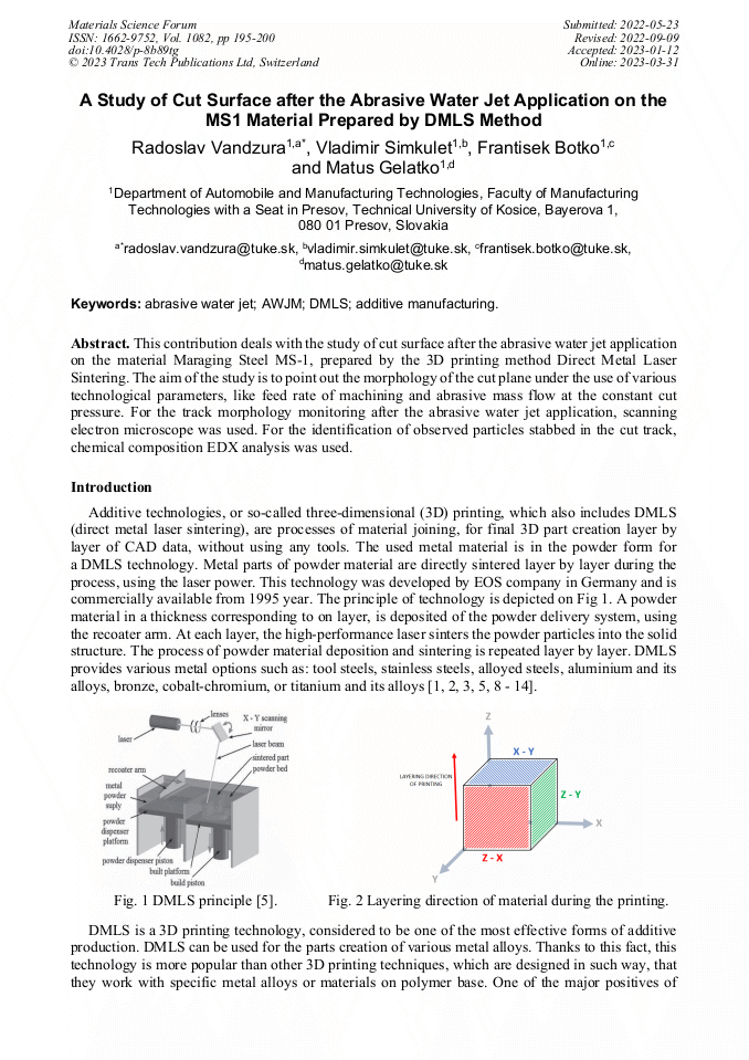 A Study of Cut Surface after the Abrasive Water Jet Application on the MS1 Material Prepared by ...
