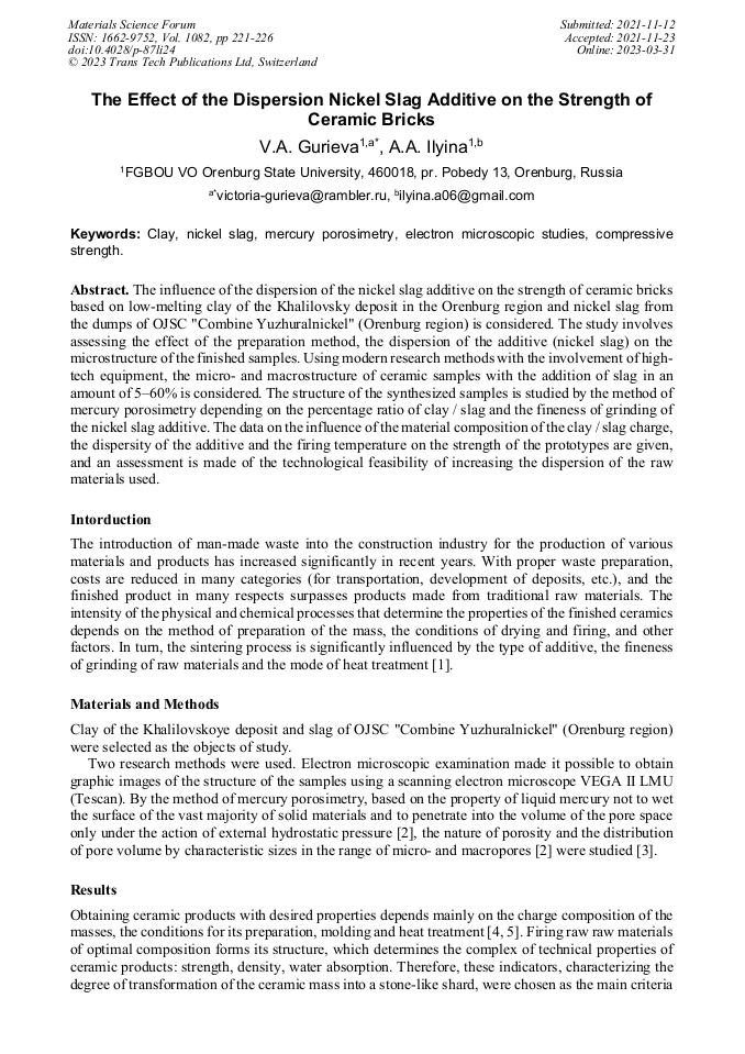 The Effect of the Dispersion Nickel Slag Additive on the Strength of ...