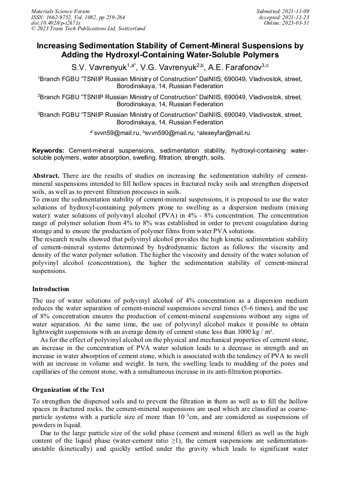 Increasing Sedimentation Stability of Cement-Mineral Suspensions by ...