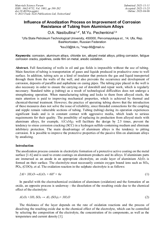Influence of Anodization Process on Improvement of Corrosion Resistance ...