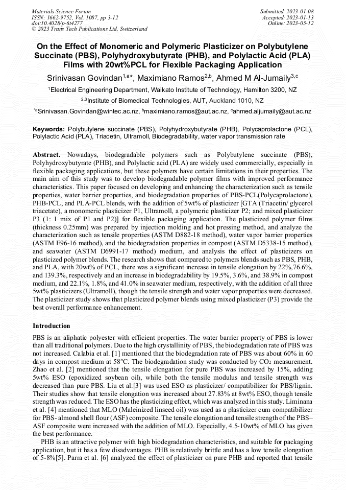 On the Effect of Monomeric and Polymeric Plasticizer on Polybutylene ...