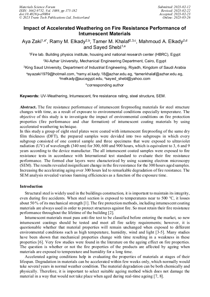 Impact of Accelerated Weathering on Fire Resistance Performance of ...
