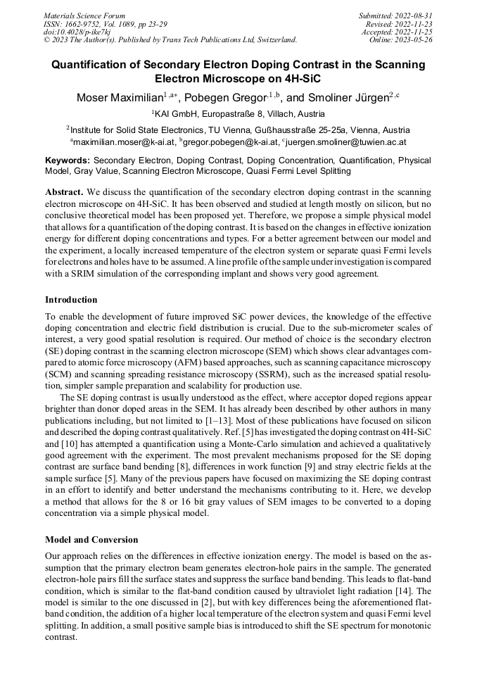 Quantification of Secondary Electron Doping Contrast in the Scanning ...