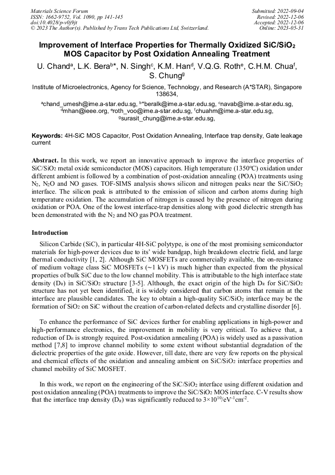 Improvement of Interface Properties for Thermally Oxidized SiC/SiO2 MOS ...