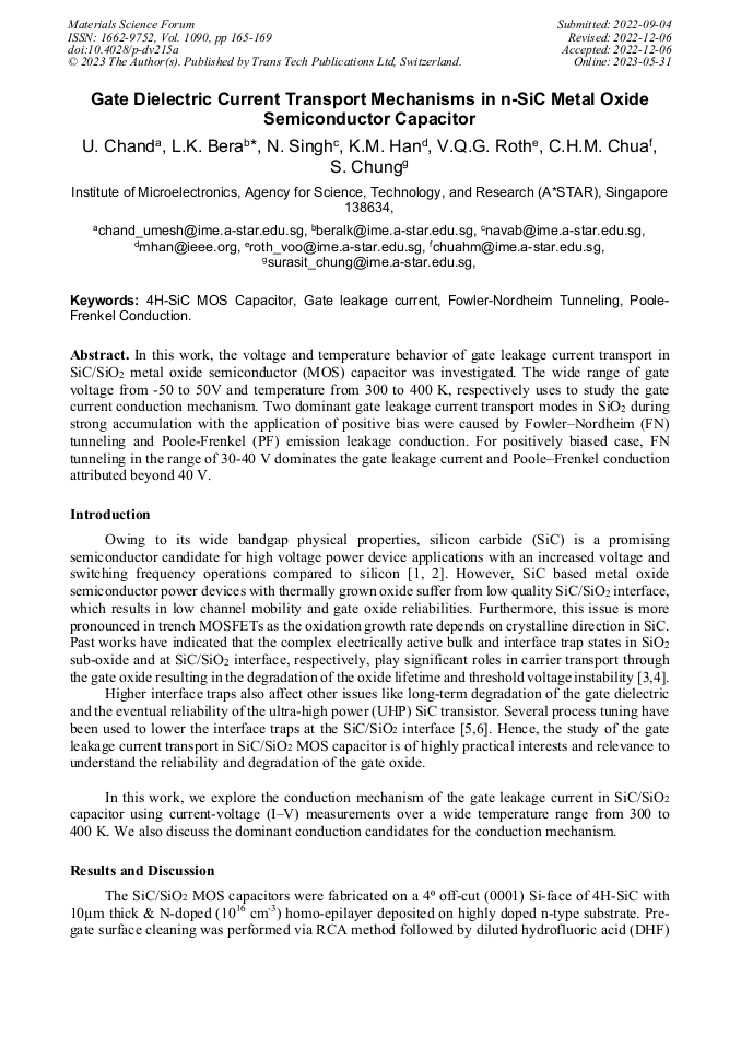 Gate Dielectric Current Transport Mechanisms in N-SiC Metal Oxide ...